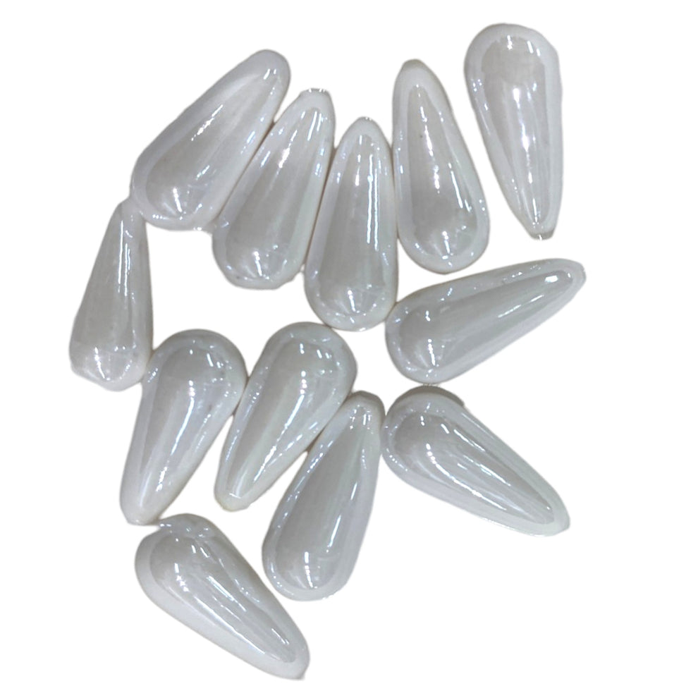 15 X 6 MM LONG WHITE TEAR DROPS - 12 PCS – All About Beads